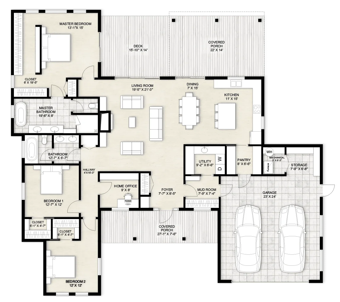 3 Bedroom House Designs And Floor Plans One Level House Plans For A