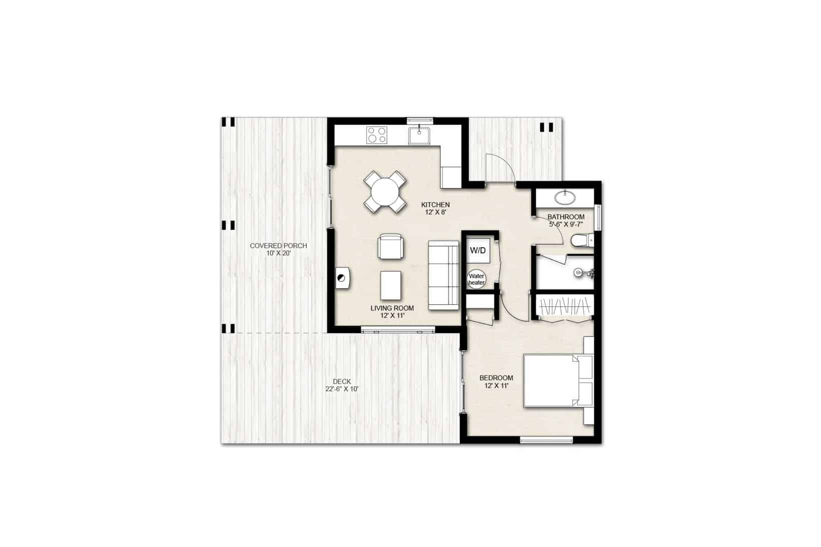 1 Bedroom House Plans - Truoba Architect