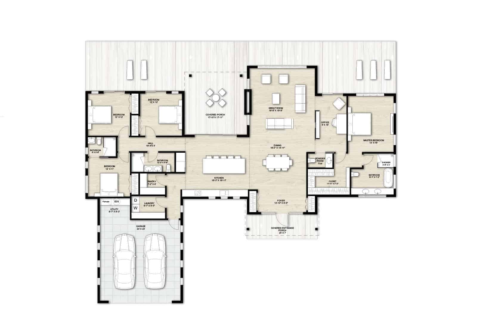 1700 sq ft House Plans with 3 Bedrooms - Truoba